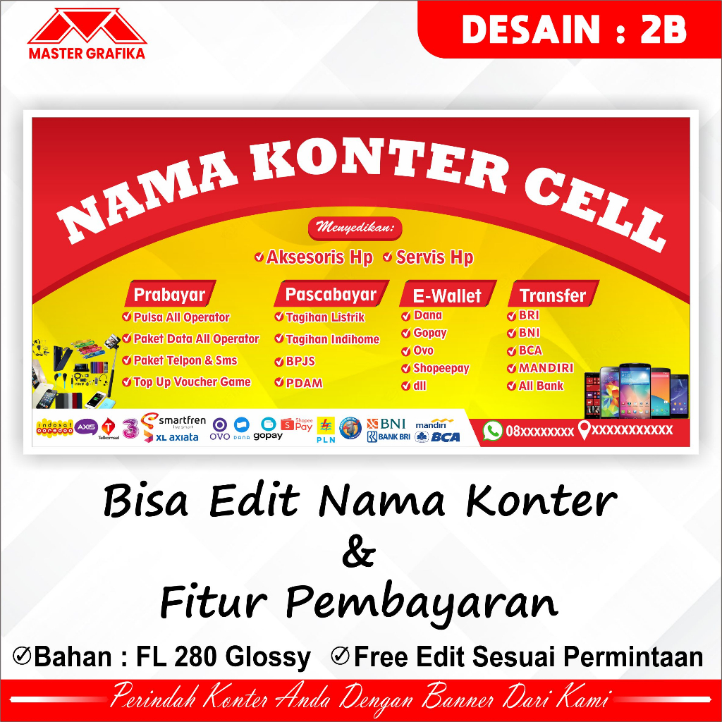 Jual Cetak Banner/Spanduk/Spanduk Konter Keren FREE DESIGN(Bisa Pilih ...