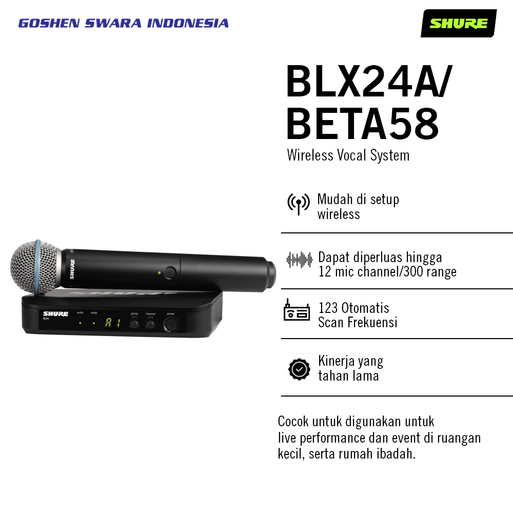 Jual SHURE BLX24/B58 Wireless Vocal System with Beta 58A | Shopee Indonesia