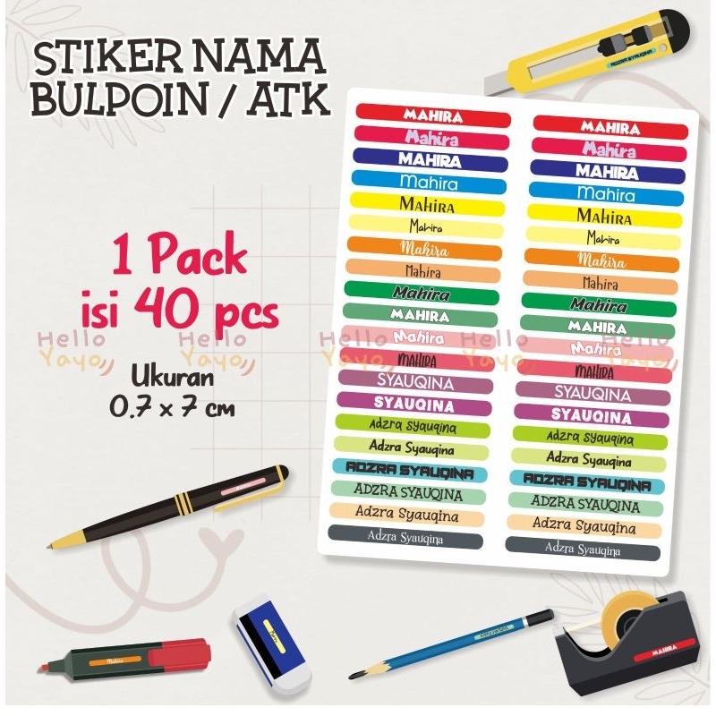 Jual STIKER NAMA BULPOIN / PENSIL / ALAT TULIS / ATK | Shopee Indonesia