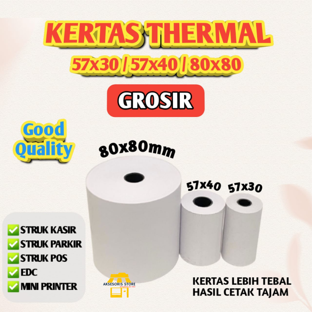 Jual KERTAS THERMAL 57 X 30 CORELESS STRUK KASIR | Shopee Indonesia