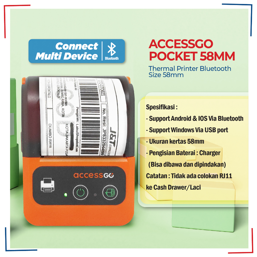 Jual Accessgo Pocket 58mm Mini Printer Thermal Bluetooth | Shopee Indonesia