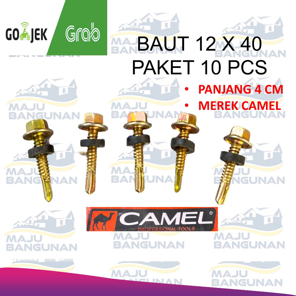 Jual Baut Baja Ringan 4 Cm 12 X 40 Isi 10 Pcs / Skrup Ruping 4 cm ...