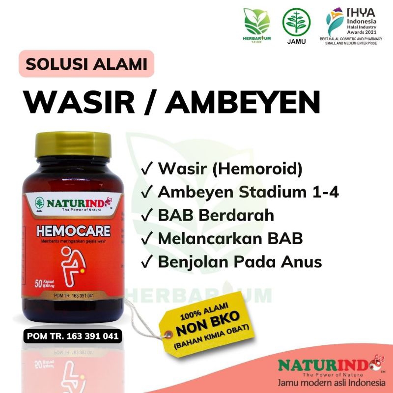 Jual HEMOCARE 50 Kapsul Obat Herbal Wasir Ambeyen BAB Berdarah Benjolan Pendarahan Infeksi Anus ...