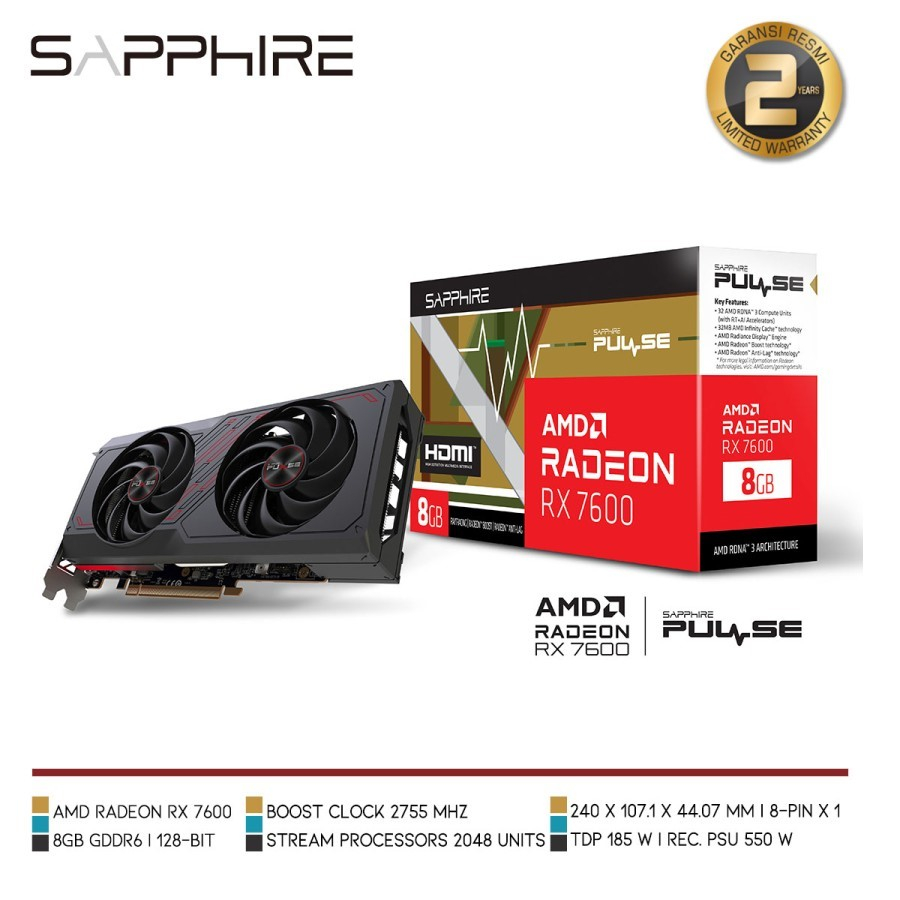 Jual Sapphire Pulse AMD Radeon RX 7600 8GB GDDR6 - VGA Card | Shopee ...