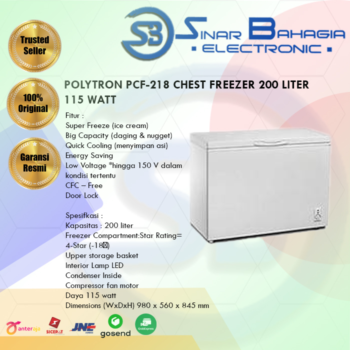 Jual POLYTRON PCF-218 CHEST FREEZER 200 LITER 115 WATT (NEW) (KHUSUS ...
