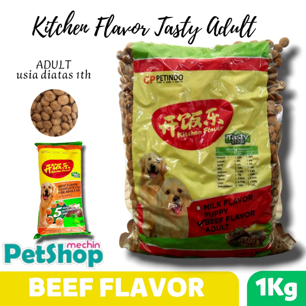 Jual Kitchen Flavor Tasty Adult Beef Dog Food kiloan 1kg (repack ...
