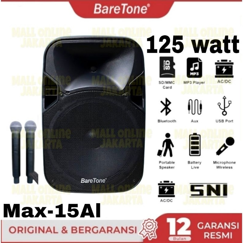 Jual Speaker Aktif Portable Baretone 15 Inch Bluetooth Max15al Max 15al