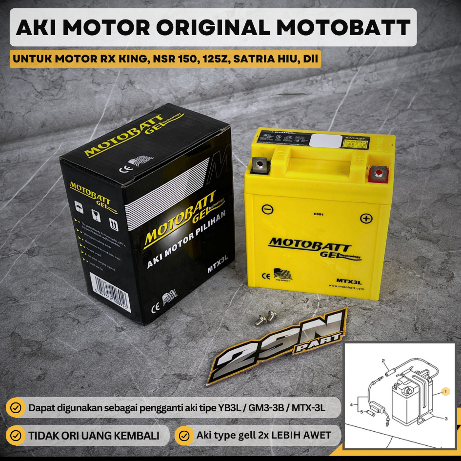 Jual AKI ACCU MOTOBATT AKI KERING UNTUK RX KING SERIES (MTX3L) | Shopee ...