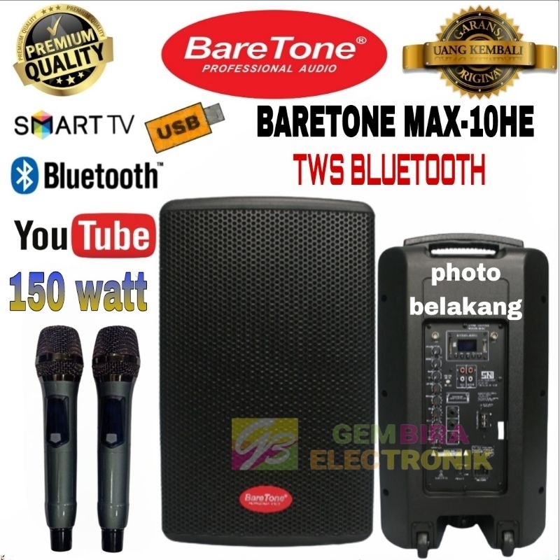 Jual Paket Speaker Aktif Portable Baretone MAX10HE 10 inch Original ...