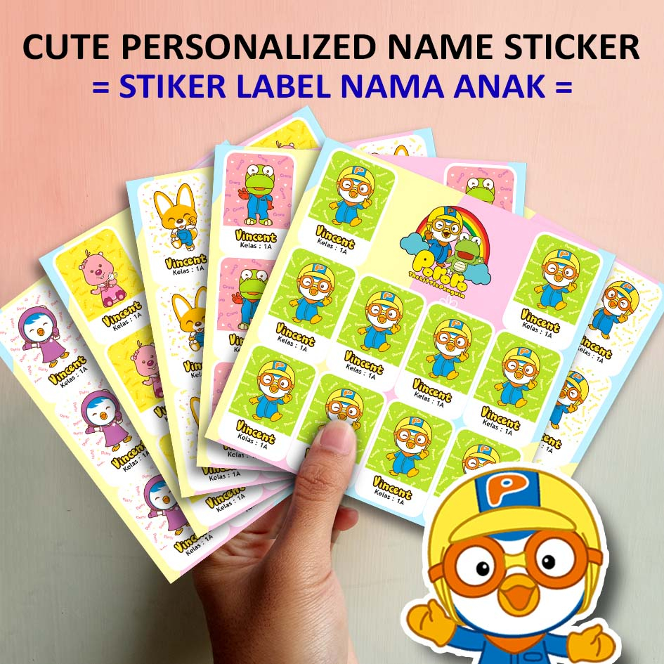 Jual STIKER NAMA STICKER LABEL PORORO STAMPS NAME CUSTOM NAMA ANAK ...