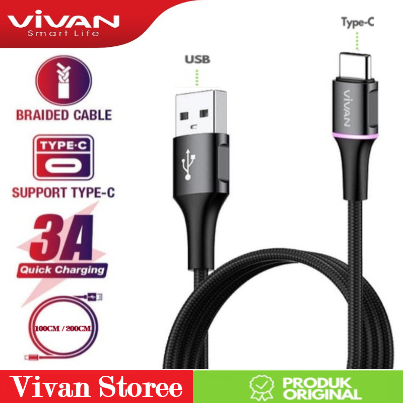 Jual Vivan Kabel Data VDC Data Cable USB Type-C 3A 100CM / 200CM LED ...