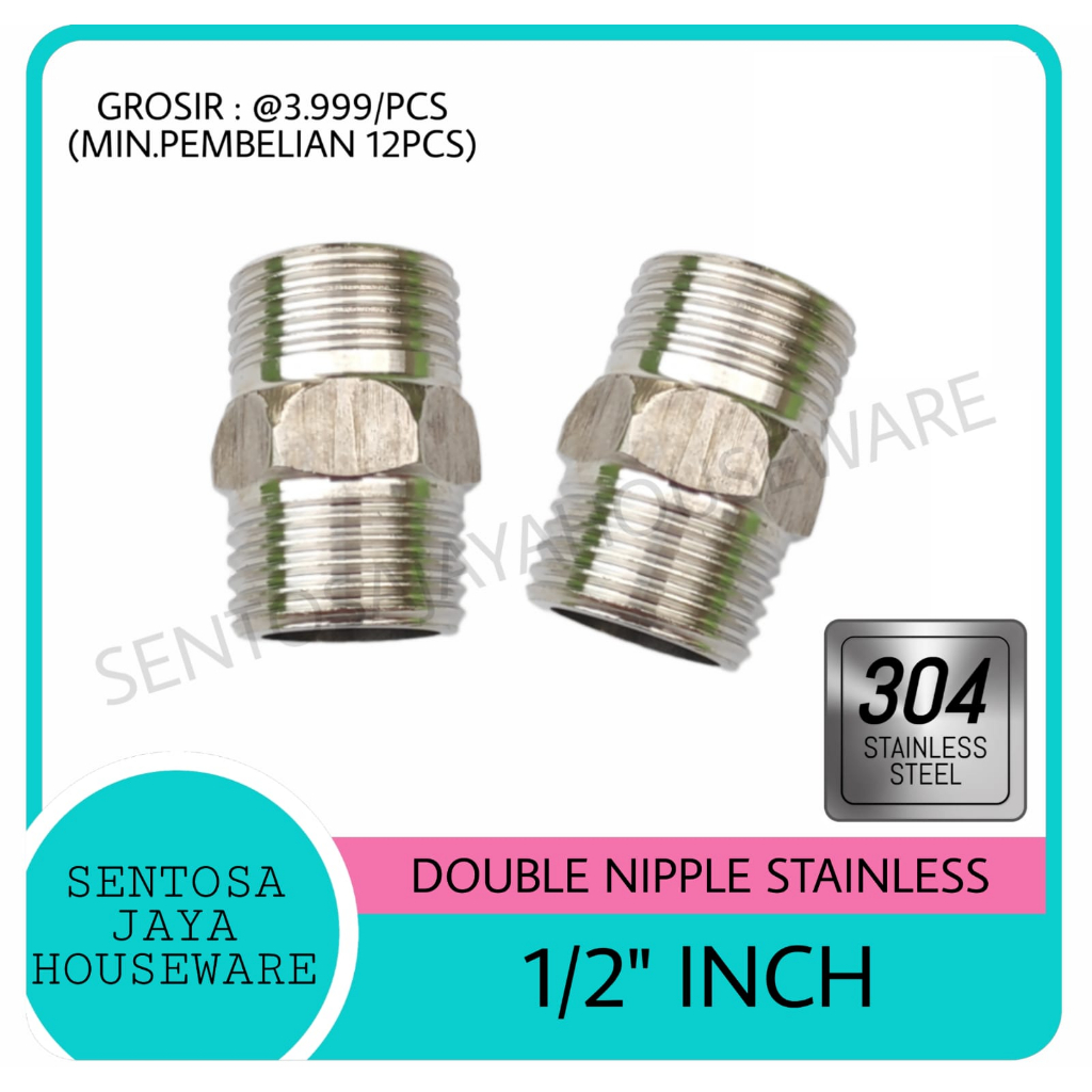 Jual (10PCS) DOUBLE NIPPLE STAINLESS 1/2" INCH / DOUBLE NEPEL STAINLESS ...