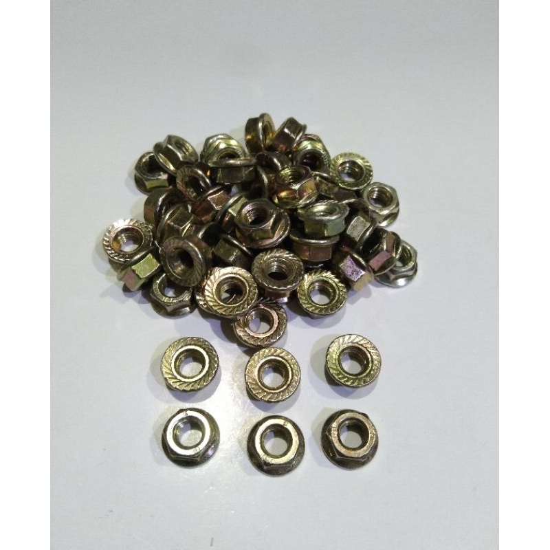 Jual 50 pcs flange nut / mur topi m6 kuning HEX kunci 10 | Shopee Indonesia