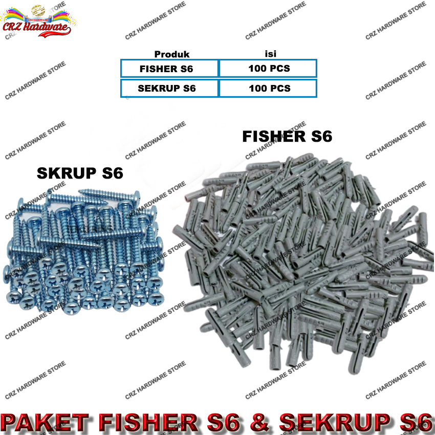 Jual PAKET SKRUP TAPPING 6X1 SEKRUP PUTIH 100pcs DAN BAUT PLASTIK S6 ...