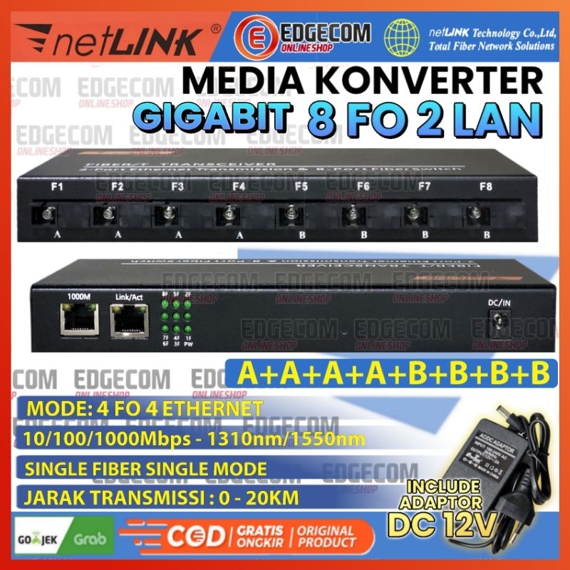 Jual Media Konverter 8 FO 2 LAN 10/100/1000 LAN RJ45 Gigabit Ethernet Fiber Optic Media ...