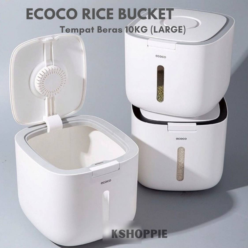 Jual Ecoco Automatic Opening Rice Bucket 10KG (Large) / Tempat Dispenser Beras 10KG Anti Kutu ...