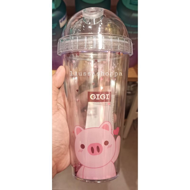 Jual Tumbler Miniso - GIGI Pig Series Plastic Water Bottle with Straw ...