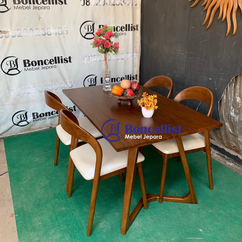 Jual dining set meja kursi makan minimalis model ANGSA kayu jati mebel ...