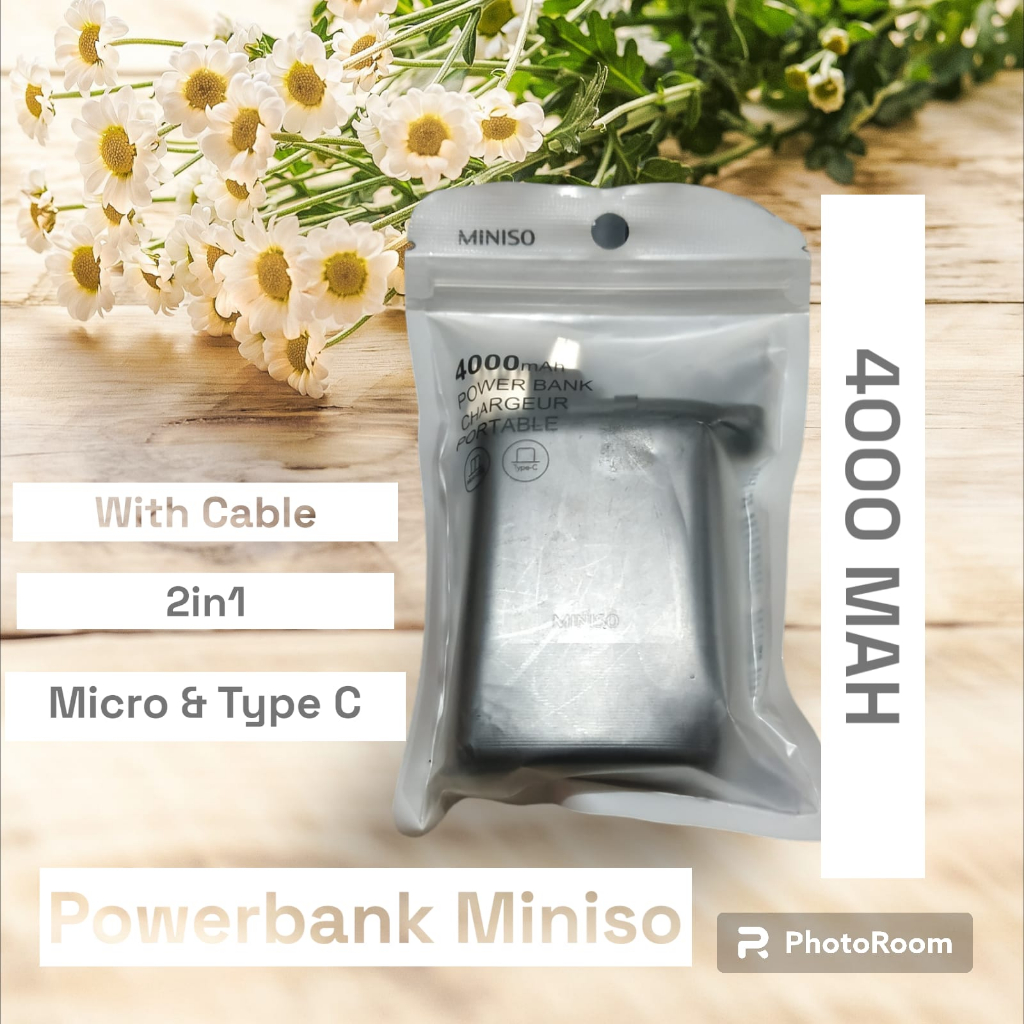 Jual Power Bank Miniso 4000 MAH Power Bank Charger Portable With Cable ...