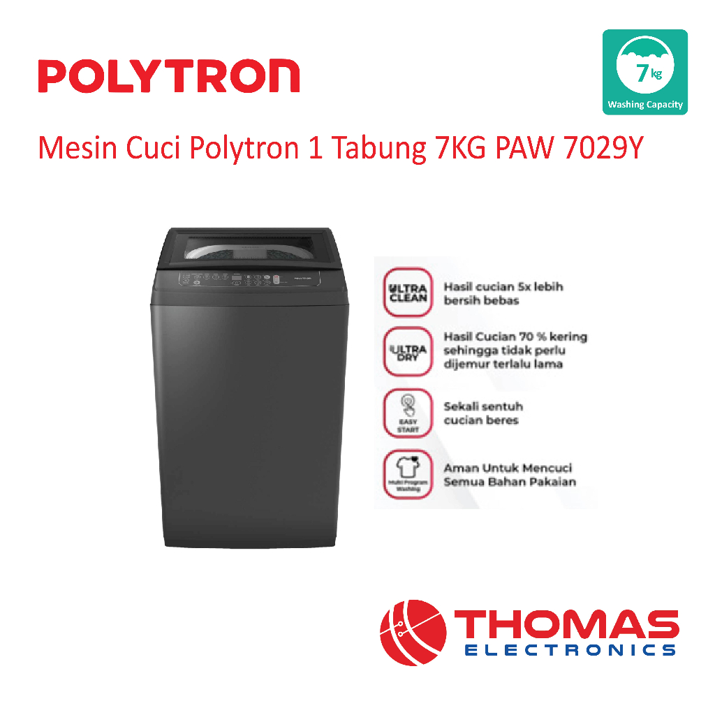 Jual Mesin Cuci Polytron 1 Tabung Top Loading 7 Kg PAW7029Y PAW 7029 Y ...