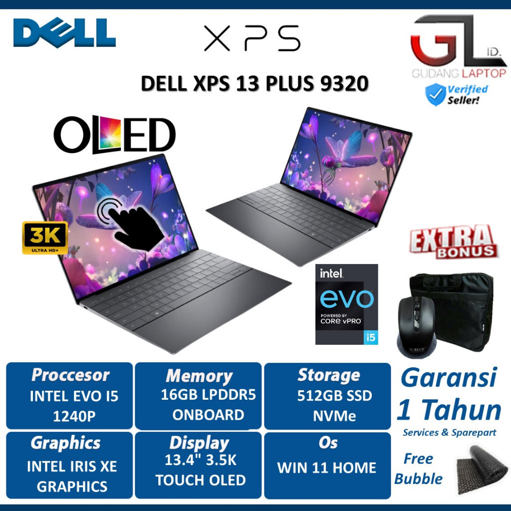 Jual Laptop Touchscreen Slim Dell XPS 13 9320 Intel i5 EVO 1240P 16GB ...