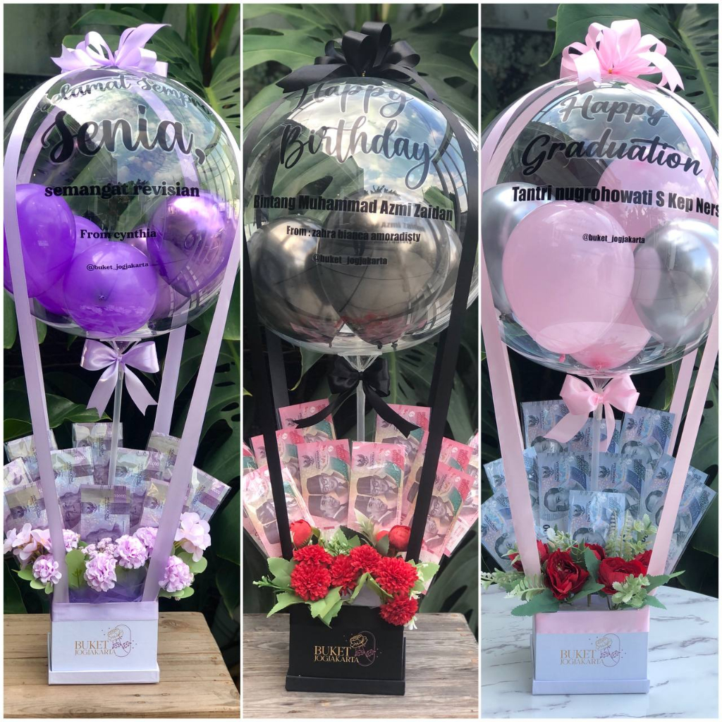 Jual Buket balon uang / Bouquet balon uang Warna lilac Ukuran Regular ...