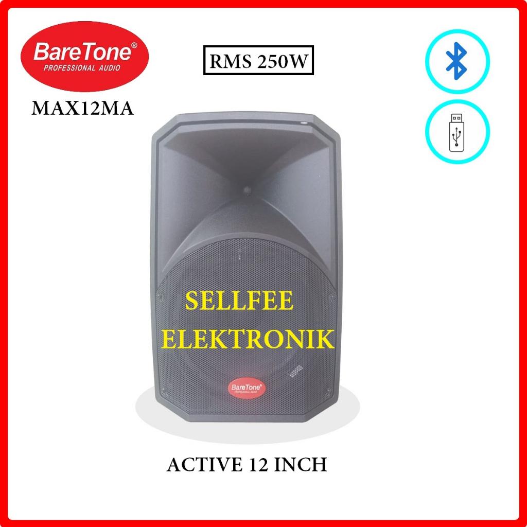 Jual Speaker Aktif 12 Inch Baretone MAX12MA USB Bluetooth RMS 250 Watt ...