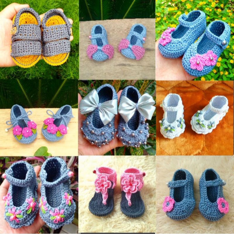 Jual catalog 1 sepatu bayi perempuan rajutan tangan special warna abu ...