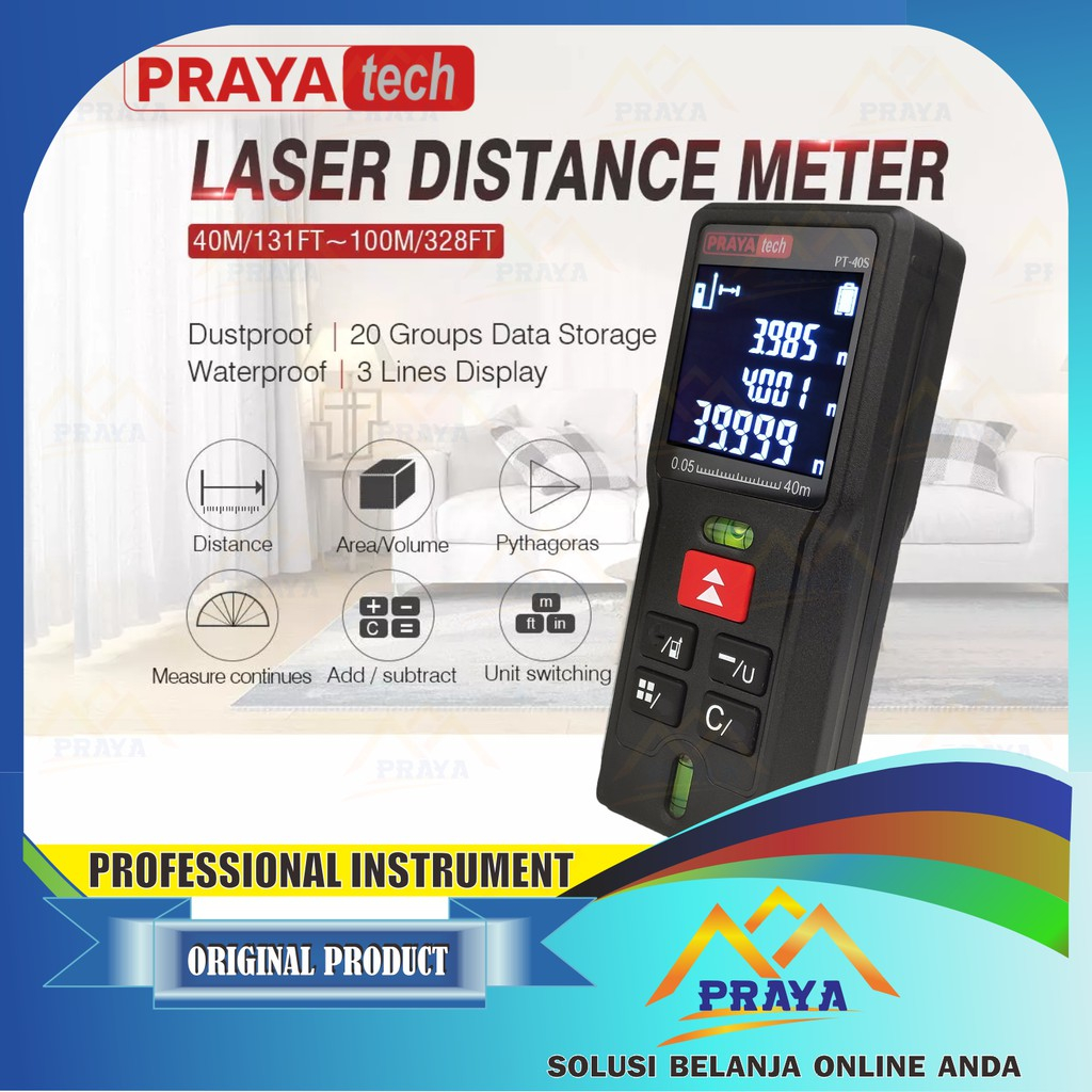 Jual Meteran Laser PRAYATECH 40 Meter Digital | Shopee Indonesia