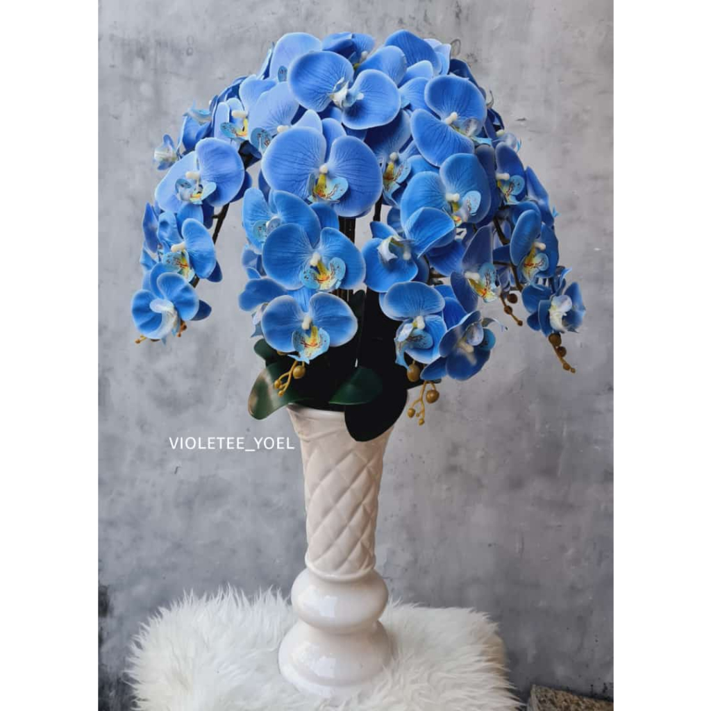Jual Pot Keramik dan Rangkaian Anggrek Biru Artificial | Shopee Indonesia