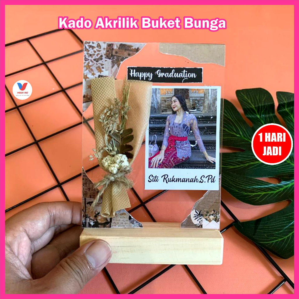 Jual Kado Ultah Wisuda Stand Akrilik Bunga Kering Acrilic | Hadiah ...