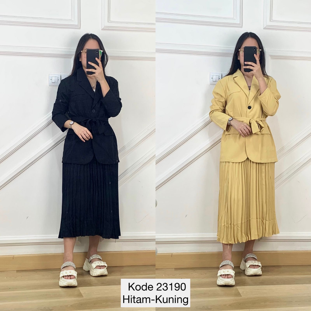 Jual 23190 ONE SET ATASAN OUTER BLAZER MIX ROK PLEADS 7/8 POLOS TWIN ...