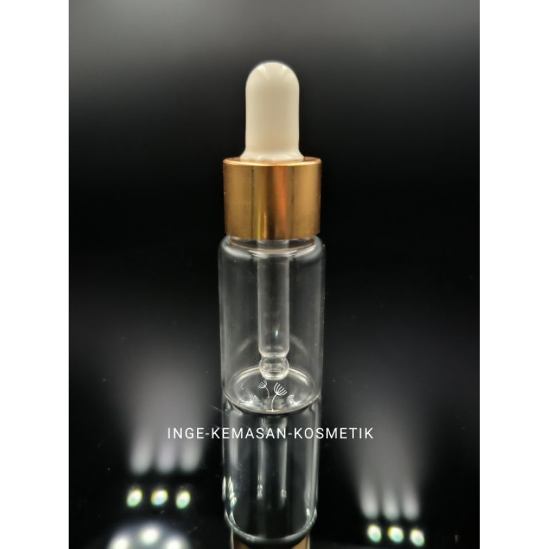 Jual BOTOL PIPET 10 ML CLEAR RING GOLD TUTUP KARET PUTIH (kaca tipis ...