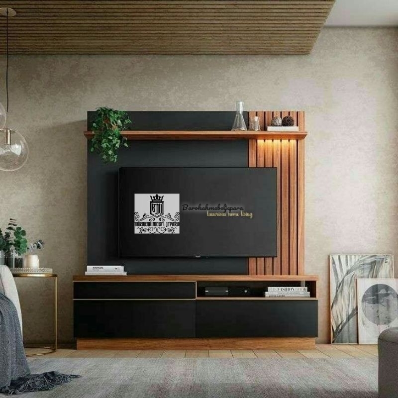 Jual Partisi Backdrop TV Jati minimalis mewah | Shopee Indonesia