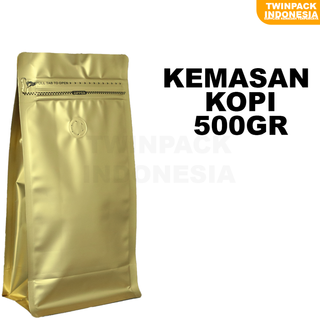 Jual Kemasan Kopi 500 Gram Ziplock Emas Flat Bottom Packaging Kopi ...