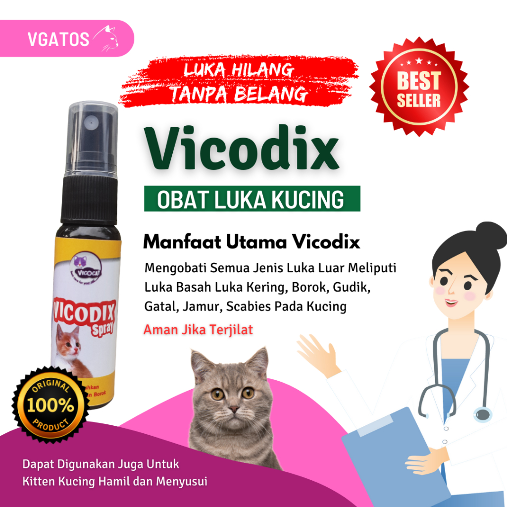 Jual Obat Spray Luka kucing Vicodix Mengobati Luka Basah Kering dan ...