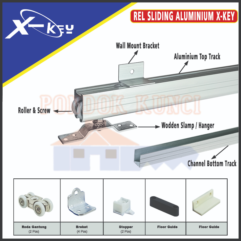 Jual Rel Sliding Pintu Gantung Aluminium X-key Track Rail Pintu Geser | Shopee Indonesia