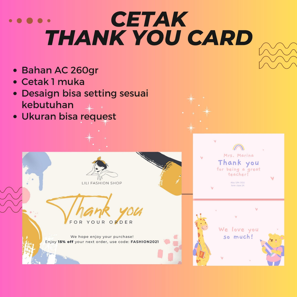 Jual Cetak Thank you card custom, print kartu ucapan | Shopee Indonesia