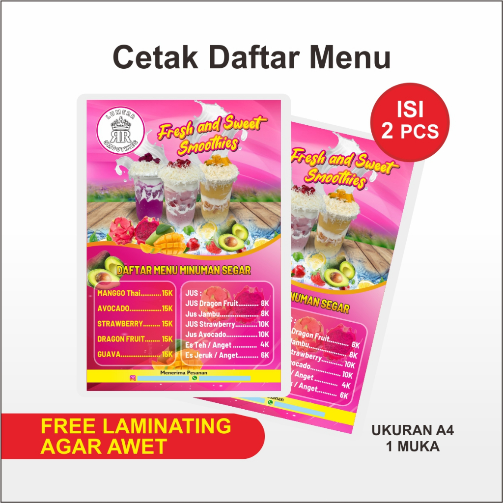 Jual Cetak Daftar Menu A4 + Laminating | Shopee Indonesia