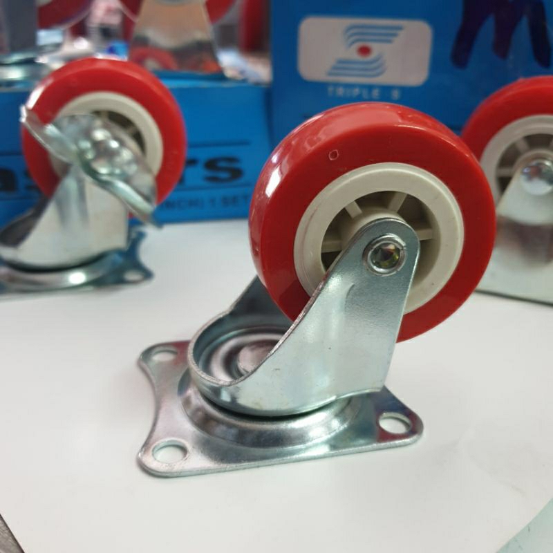 Jual Roda Caster PU Merah 2inch Mati, Hidup, Hidup+rem | Roda Trolley ...