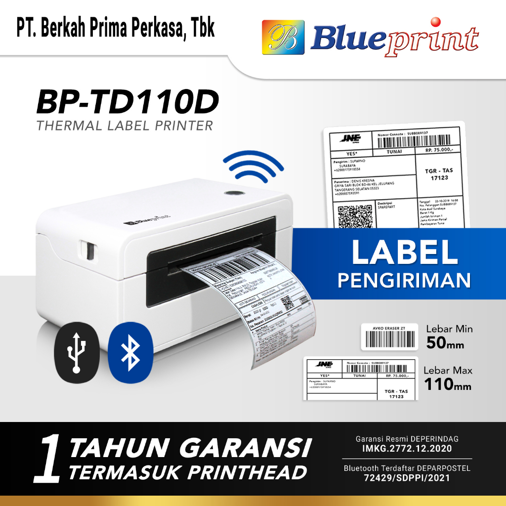 Jual Printer Barcode Thermal Resi Pengiriman A6 BLUEPRINT TD110D USB+Bluetooth | Shopee Indonesia