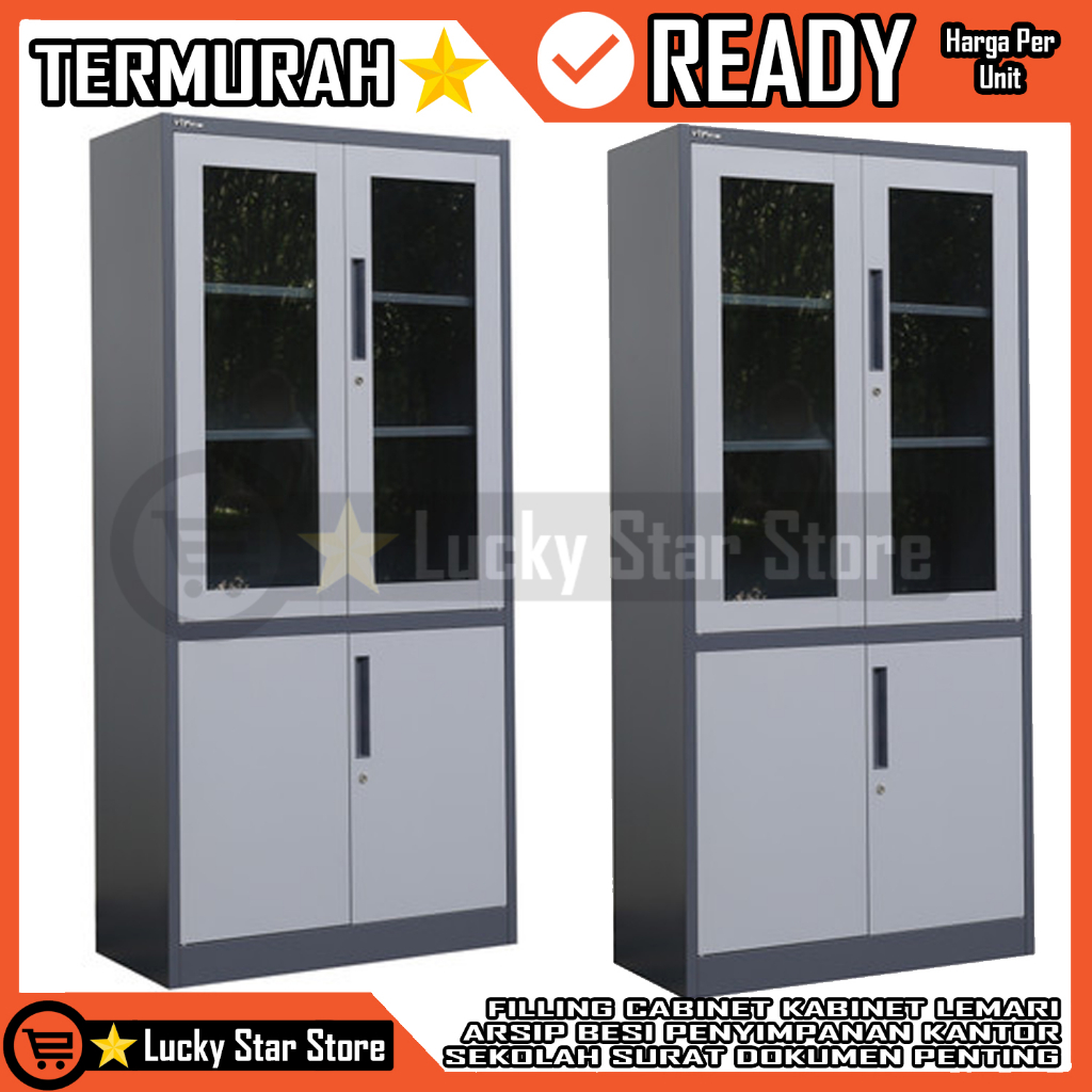 Jual [Instan] LEMARI ARSIP KOMBINASI KACA PLAT BESI PINTU FILLING ...