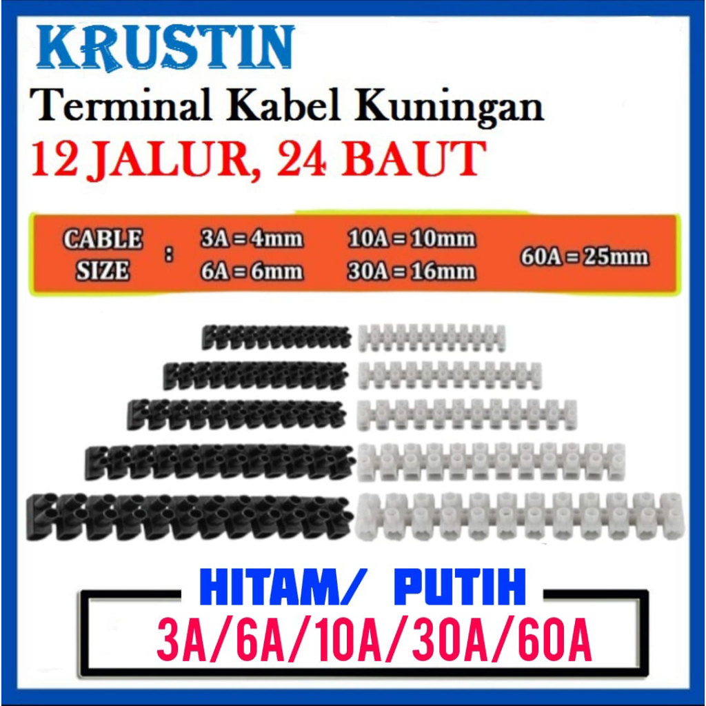 Jual Terminal Krustin Klustin Block Blok 3A 6A 10A 30A 60A Putih Hitam ...