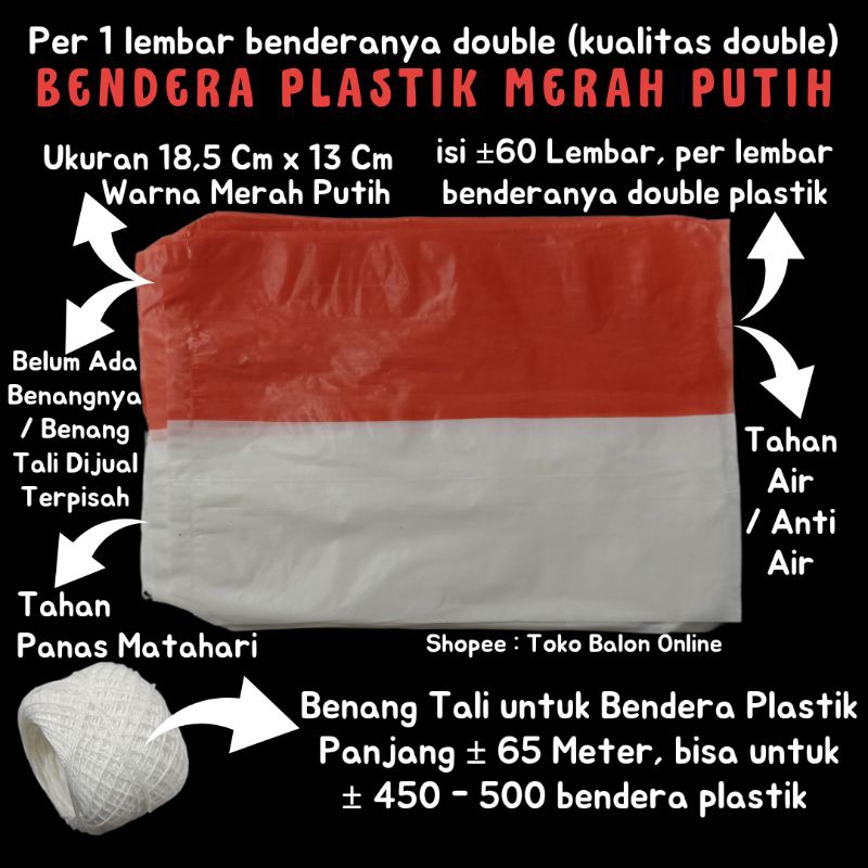 Jual Dirgahayu Bendera Plastik Merah Putih # ukuran TALI BENANG ± 65 ...