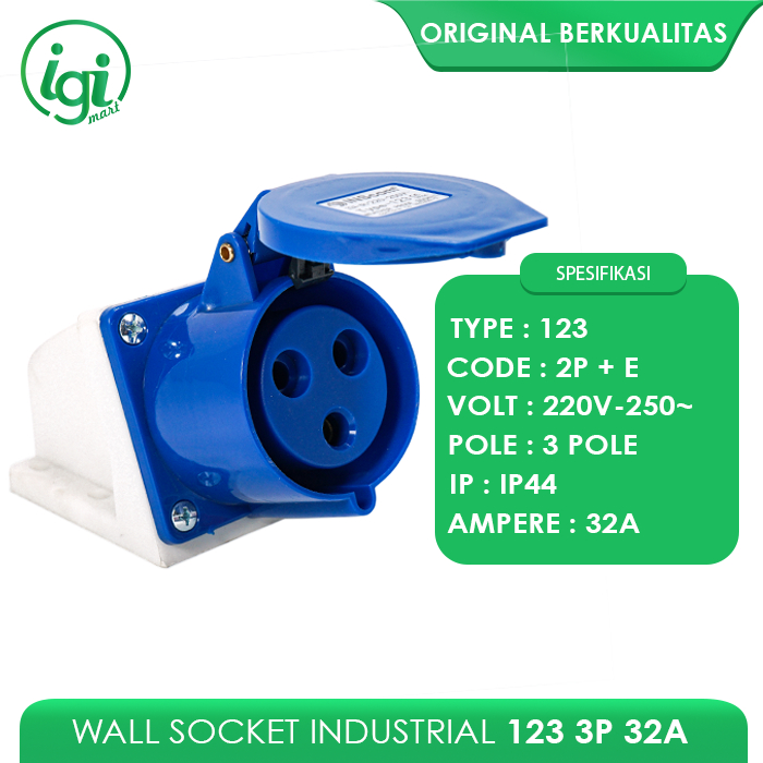 Jual SOCKET SURFACE MOUNTING 3 PIN 32A SOKET PLUG STOP KONTAK INDUSTRI ...