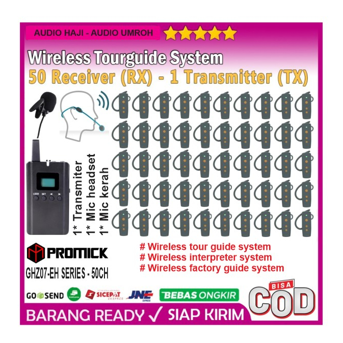 Jual Earpiece Wireless Tour Guide System 50CH and Wireless Interpreter System 50CH - Audio Haji ...