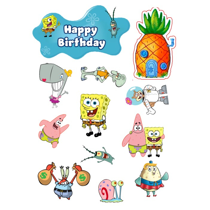 Jual Topper Cake SPONGEBOB/ Hiasan Cake Tema Spongebob bisa CUSTOM NAMA ...