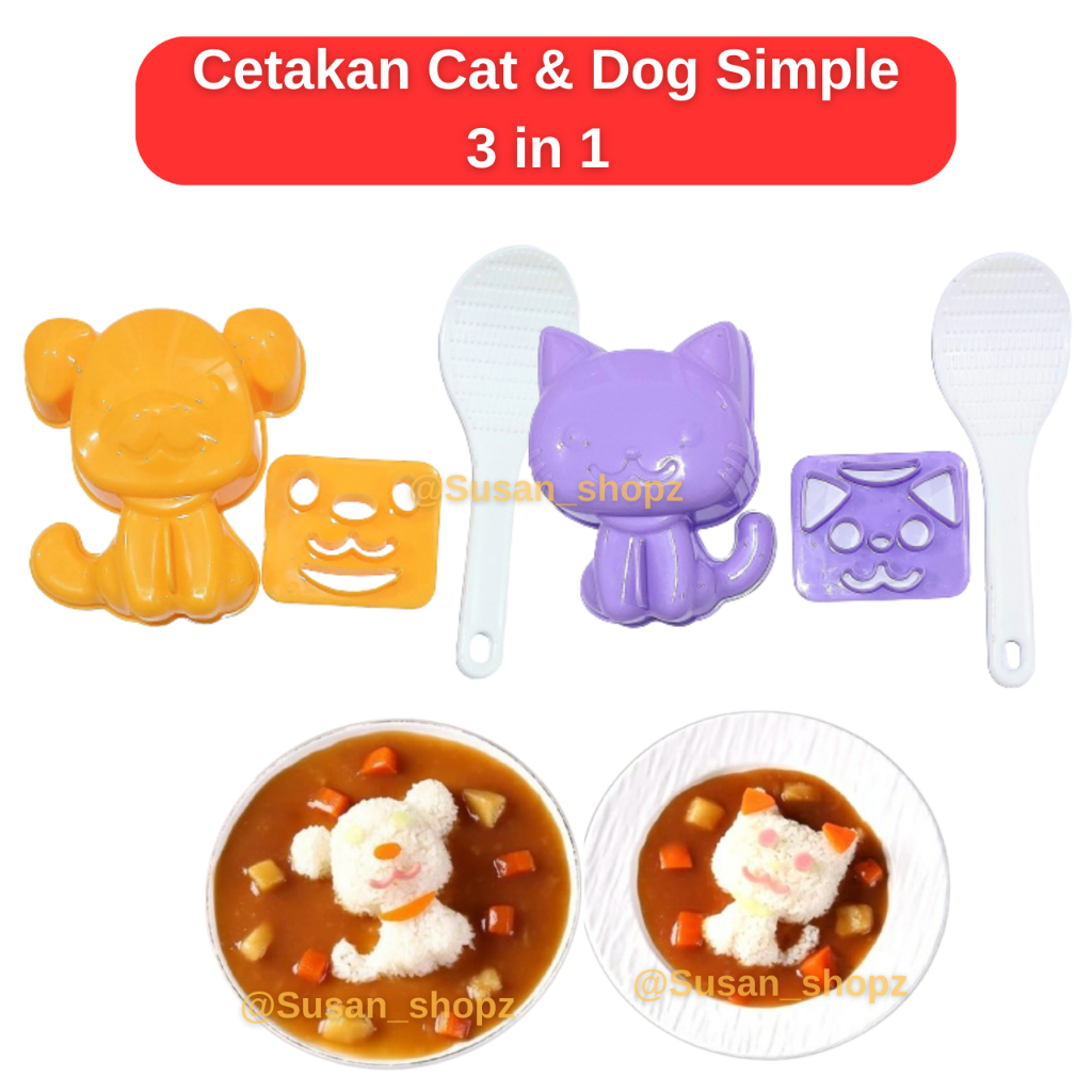 Jual Cetakan 3 in 1 Cat Dog Cetak Nasi Bento Kucing Anjing | Shopee ...