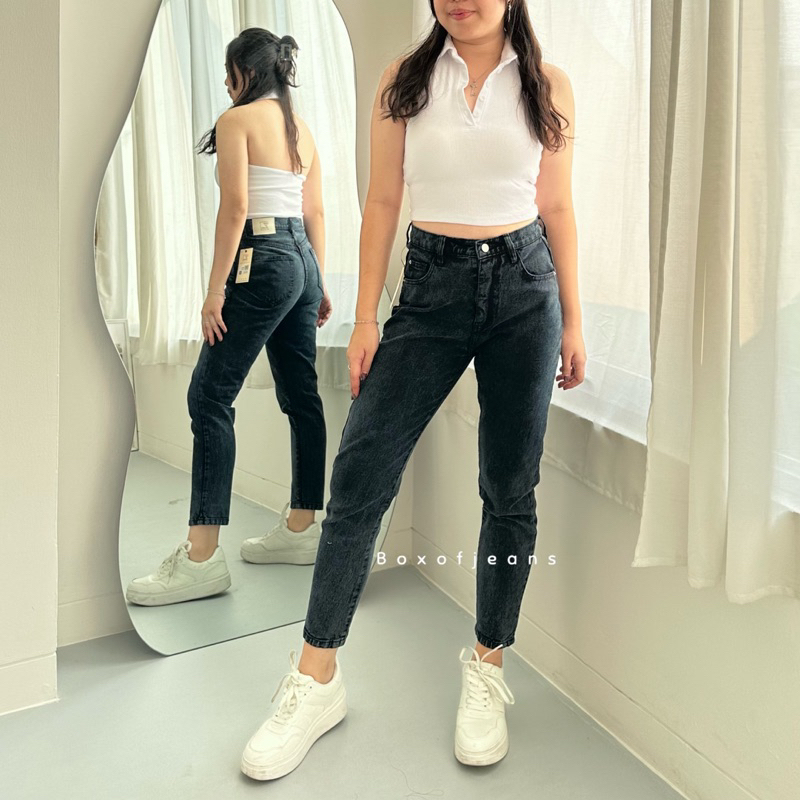 Jual Boxofjeans - SLIM Boyfriend Jeans - SNOW BLACK | Shopee Indonesia