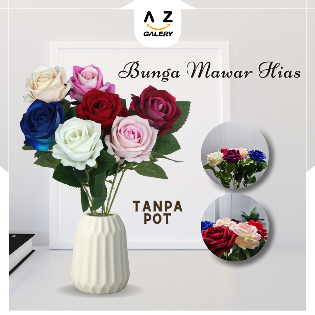 Jual Bunga Mawar Hias Kuntum Jumbo Plastik Palsu Tangkai Ornamen ...